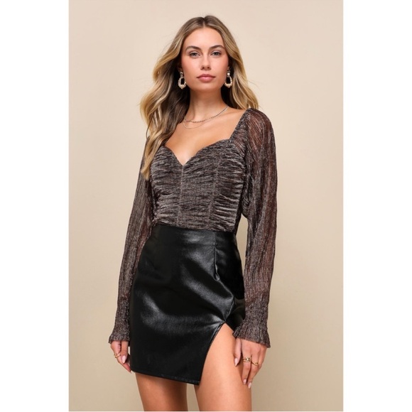 Lulus | Tops | Lulus Iconic Approach Mesh Lurex Ruched Long Sleeve Top ...